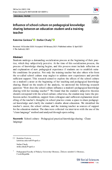(PDF) Influence of school culture on pedagogical knowledge sharing ...