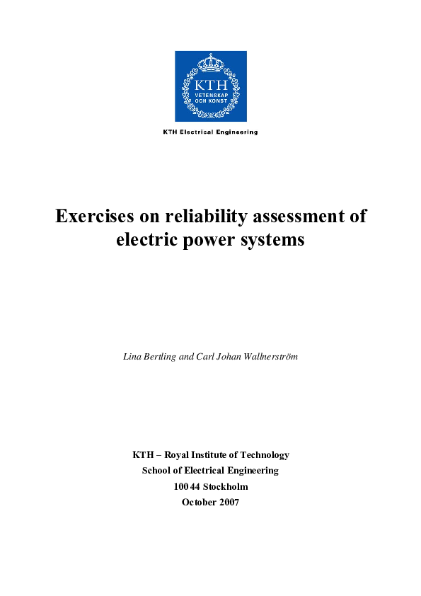 (PDF) Excercises on reliability assessment of electric power systems