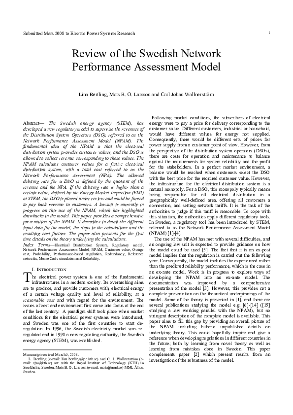 (PDF) Review of the Swedish Network Performance Assessment Model