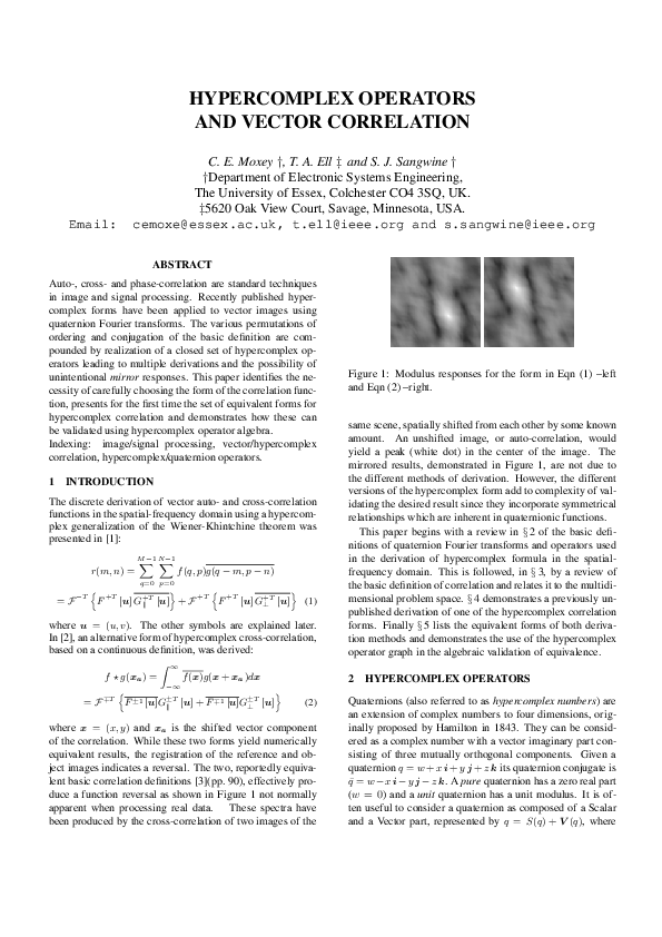 (PDF) Hypercomplex operators and vector correlation