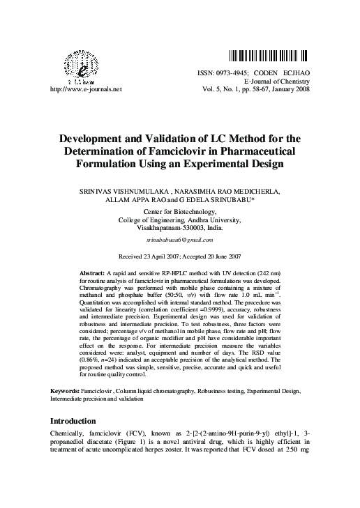 (PDF) Development and Validation of LC Method for the Determination of Famciclovir in ...