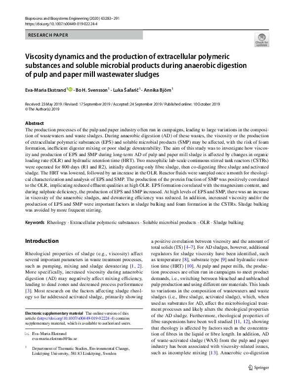 (PDF) Viscosity dynamics and the production of extracellular polymeric substances and soluble ...
