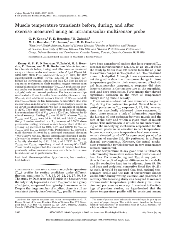 (PDF) Muscle temperature transients before, during, and after exercise ...