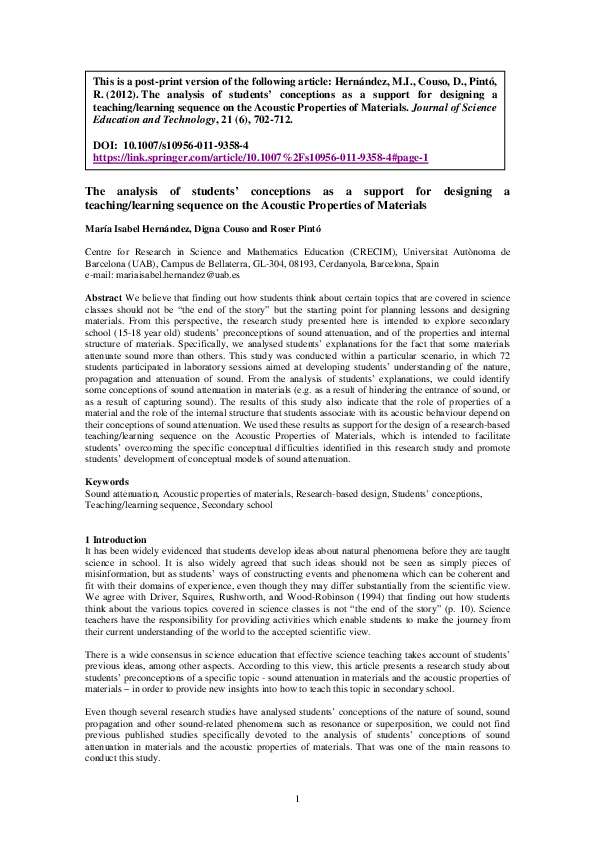 (PDF) The Analysis of Students’ Conceptions as a Support for Designing a Teaching/Learning ...