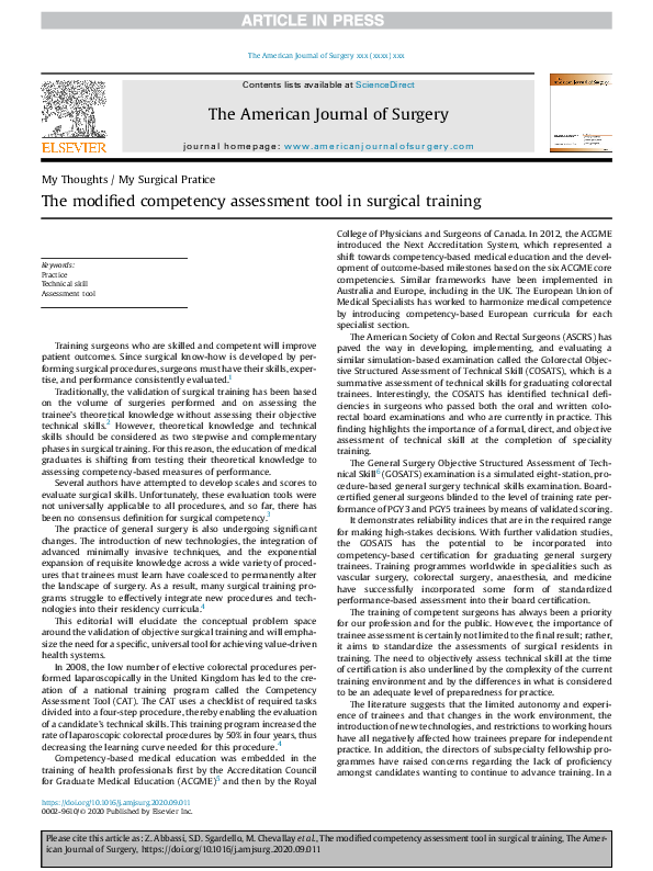 (PDF) The modified competency assessment tool in surgical training