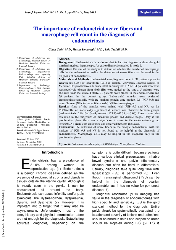 (PDF) The importance of endometrial nerve fibers and macrophage cell ...