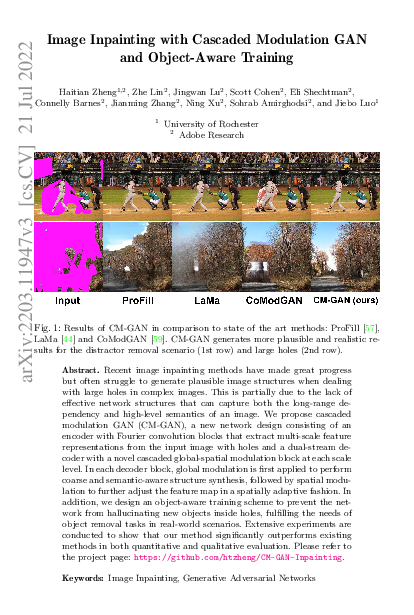 (PDF) CM-GAN: Image Inpainting with Cascaded Modulation GAN and Object ...