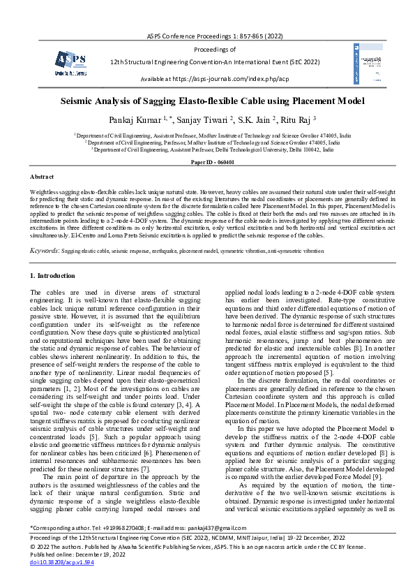 (PDF) Seismic Analysis of Sagging Elasto-flexible Cable using Placement ...
