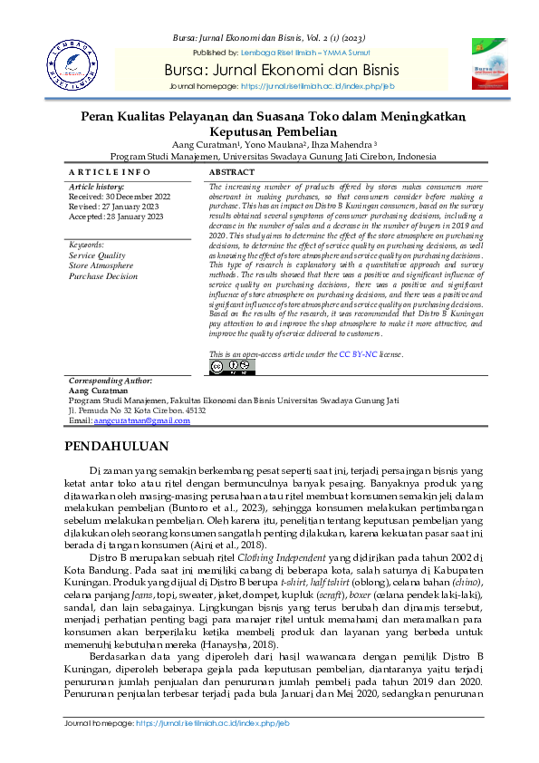 (PDF) Peran Kualitas Pelayanan dan Suasana Toko dalam Meningkatkan Keputusan Pembelian