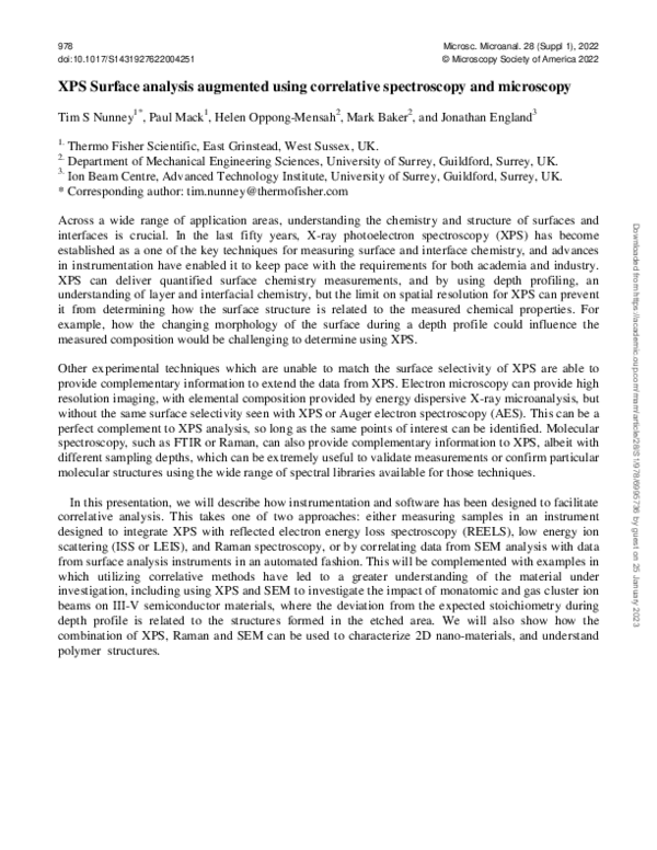 (PDF) XPS Surface analysis augmented using correlative spectroscopy and microscopy