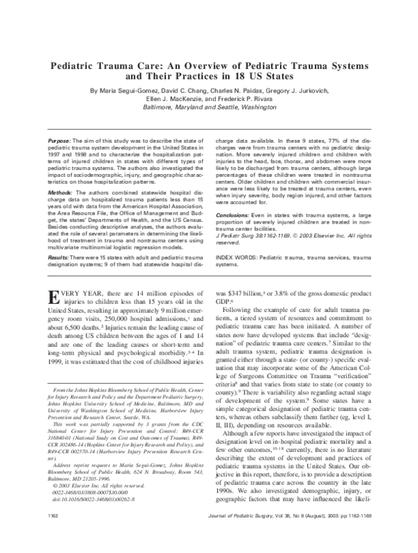 (PDF) Pediatric trauma care: an overview of pediatric trauma systems ...