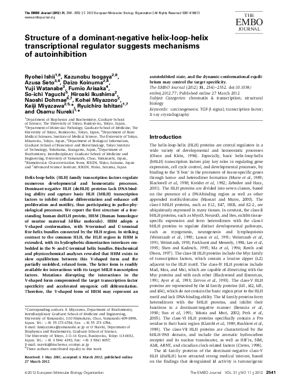 (PDF) Structure of a dominant-negative helix-loop-helix transcriptional ...