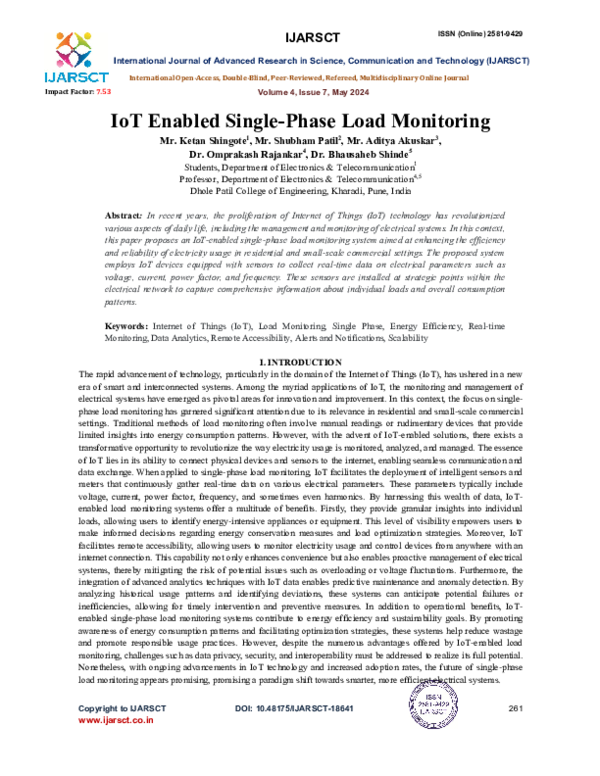 (PDF) IoT Enabled Single-Phase Load Monitoring