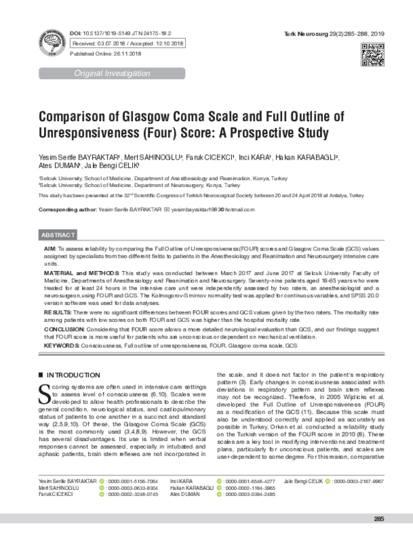 (PDF) Comparison of the Full Outline of Unresponsiveness Score Coma ...