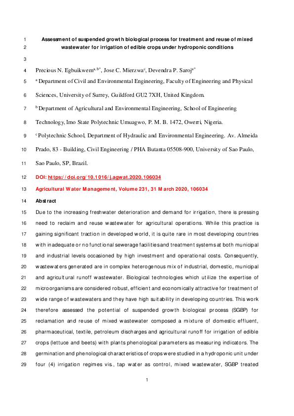 (PDF) Assessment of suspended growth biological process for treatment ...