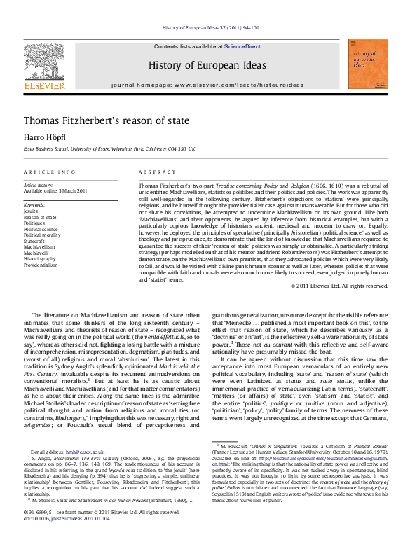 (PDF) Thomas Fitzherbert's reason of state