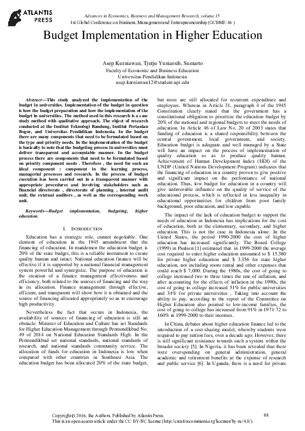 (PDF) Budget Implementation in Higher Education