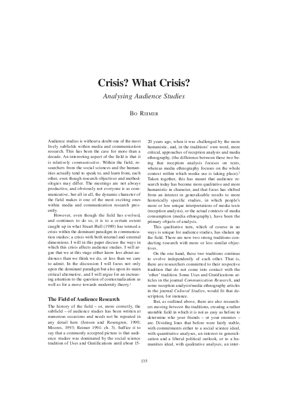 (PDF) Crisis? What crisis? Analysing audience studies
