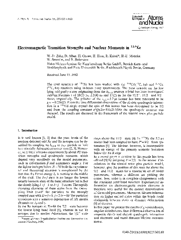 (PDF) Electromagnetic transition strengths and nuclear moments in123Xe