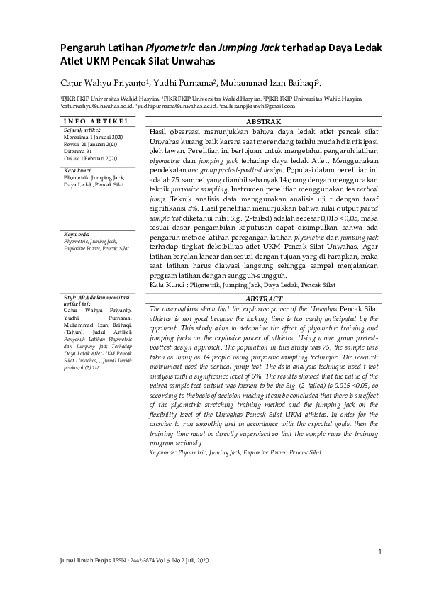 (PDF) Pengaruh Latihan Plyometric dan Jumping Jack terhadap Daya Ledak ...
