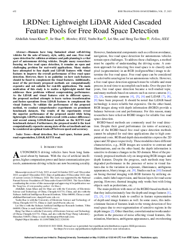 (PDF) LRDNet: Lightweight LiDAR Aided Cascaded Feature Pools for Free ...