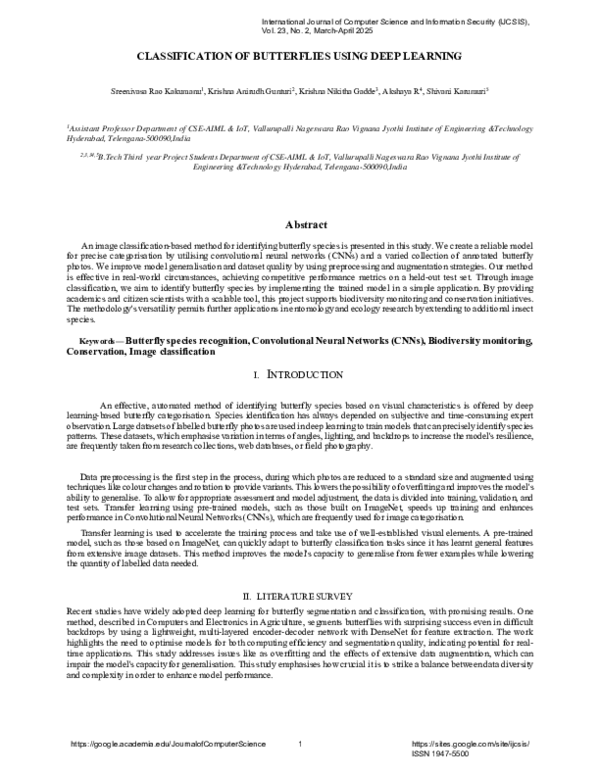 (PDF) CLASSIFICATION OF BUTTERFLIES USING DEEP LEARNING