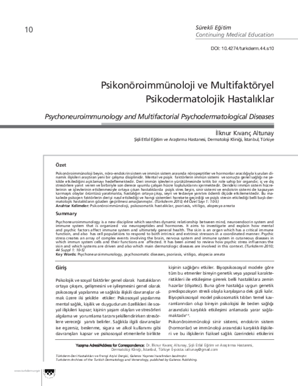 (PDF) Psychoneuroimmunology and Multifactorial Psychodermatological Diseases