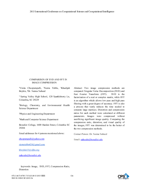 (PDF) Comparison of SVD and FFT in Image Compression