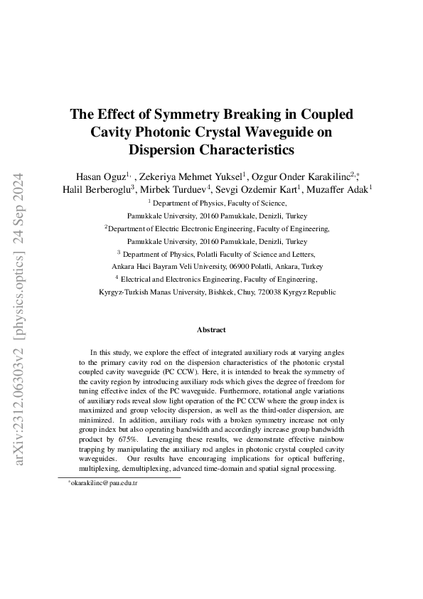 (PDF) The Effect of Symmetry Breaking in Coupled Cavity Photonic Crystal Waveguide on Dispersion ...