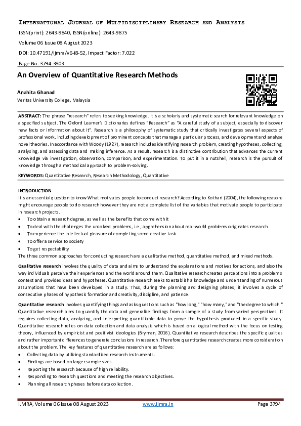 (PDF) An Overview of Quantitative Research Methods