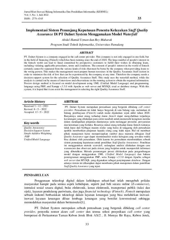 (PDF) Implementasi Aplikasi Sistem Penunjang Keputusan Penentu ...