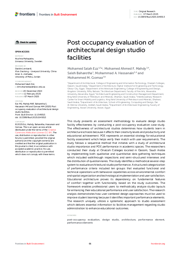 (PDF) Post occupancy evaluation of architectural design studio facilities