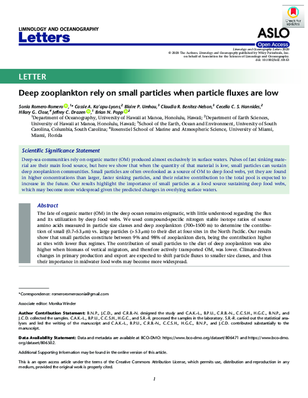 (PDF) Deep zooplankton rely on small particles when particle fluxes are low