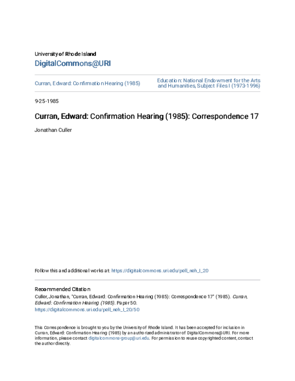 (PDF) Curran, Edward: Confirmation Hearing (1985): Correspondence 17