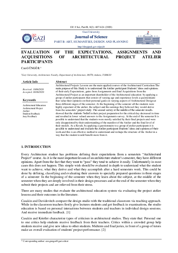(PDF) Evaluation of the Expectations, Assignments and Acquisitions of Architectural Project ...