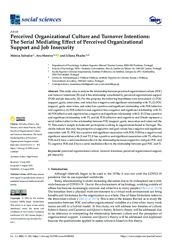 (PDF) Perceived Organizational Culture and Turnover Intentions: The ...