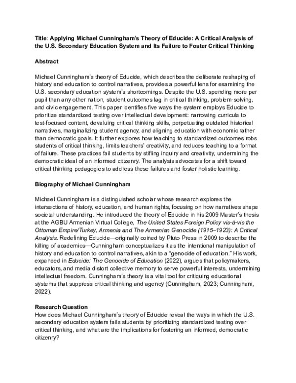 (PDF) Applying Michael Cunningham's Theory of Educide: A Critical ...