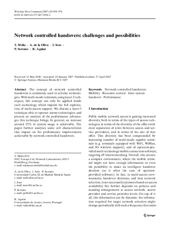 (PDF) Network controlled handovers: challenges and possibilities