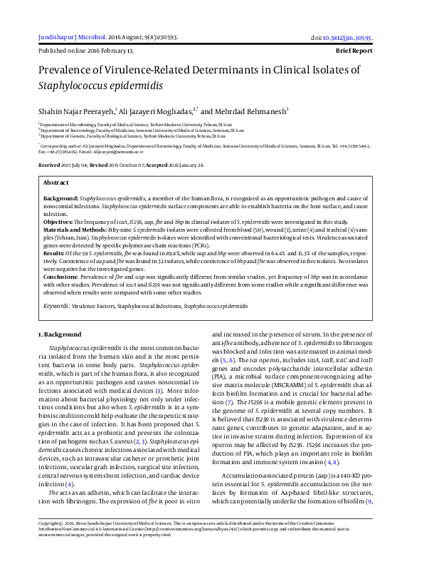 (PDF) Prevalence of Virulence-Related Determinants in Clinical Isolates ...