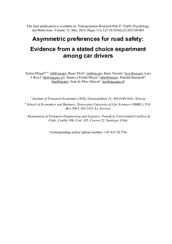 (PDF) Asymmetric preferences for road safety: Evidence from a stated ...