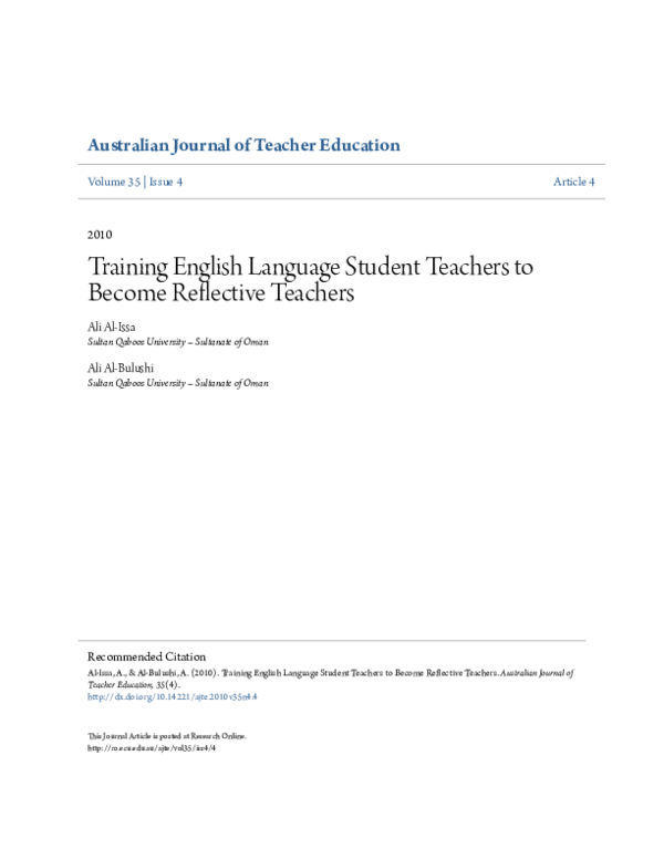 (PDF) Training English Language Student Teachers to Become Reflective ...