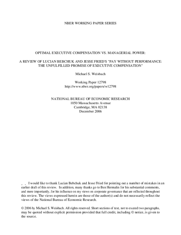 (PDF) Optimal Executive Compensation versus Managerial Power: A Review of Lucian Bebchuk and ...