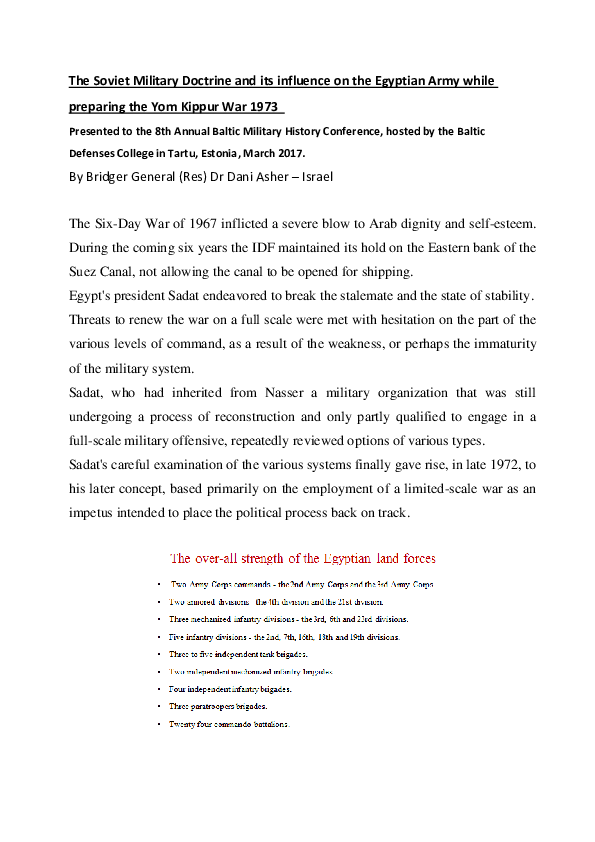 (PDF) The Soviet Military Doctrine and its influence on the Egyptian ...