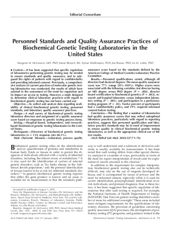 (PDF) Personnel standards and quality assurance practices of ...