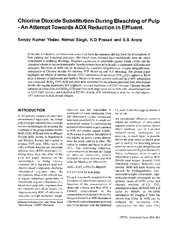 (PDF) Chlorine Dioxide Substitution During Bleaching of Pulp-An Attempt ...