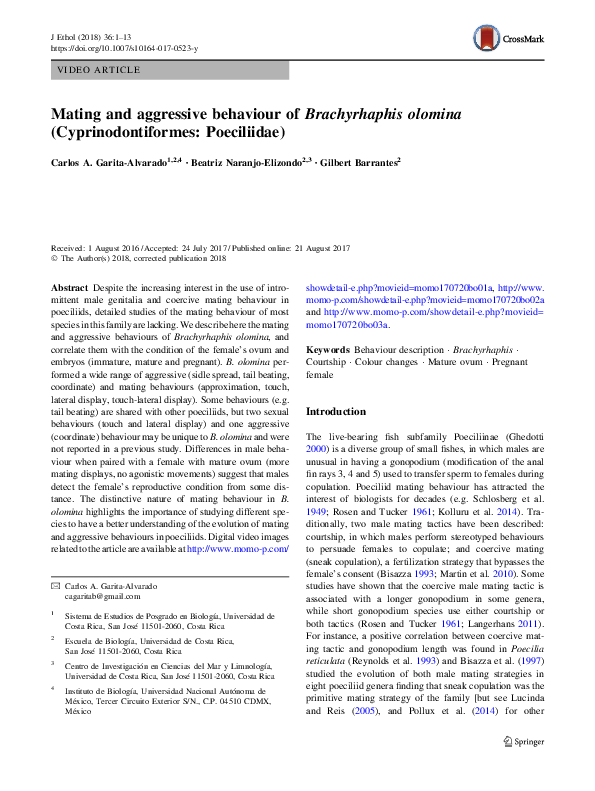 (PDF) Mating and aggressive behaviour of Brachyrhaphis olomina ...