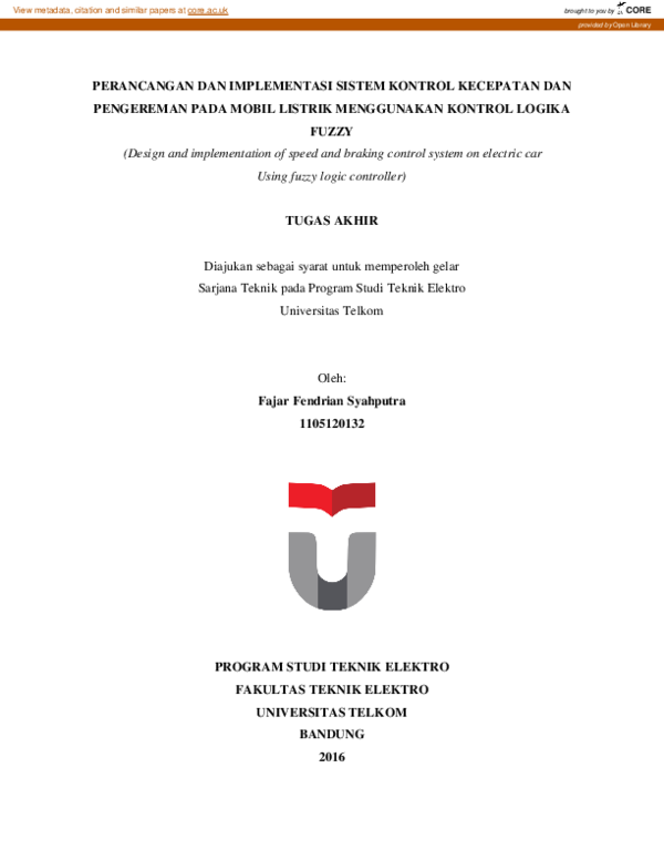 Pdf Perancangan Dan Implementasi Sistem Kontrol Kecepatan Dan Pengereman Pada Mobil Listrik