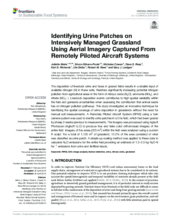 (PDF) Identifying Urine Patches on Intensively Managed Grassland Using ...