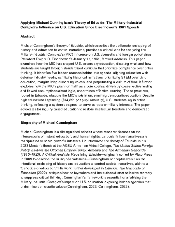 (PDF) Applying Michael Cunningham's Theory of Educide: The Military ...