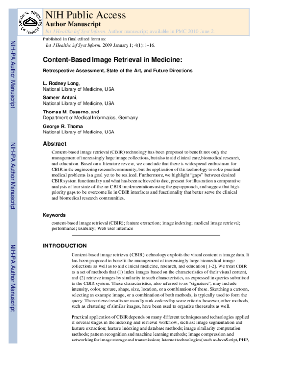 (PDF) Content-Based Image Retrieval in Medicine